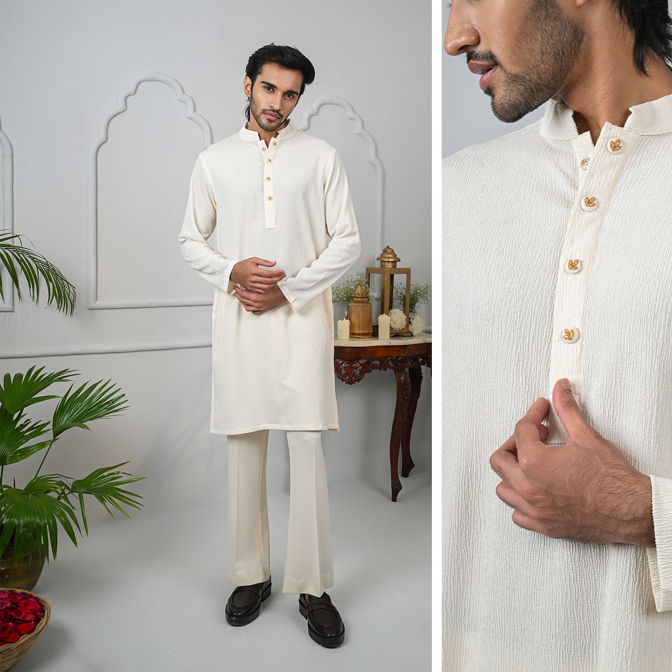 Nazm Zardozi Panjabi | Cream – GoodyBro